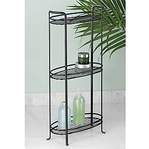 mDesign 3 Tier Vertical Standing Bathroom Shelving Unit, Decorative Metal Storage Organizer Tower Rack with 3 Basket Bins to Hold and Organize Bath Towels, Hand Soap, Toiletries - Black
