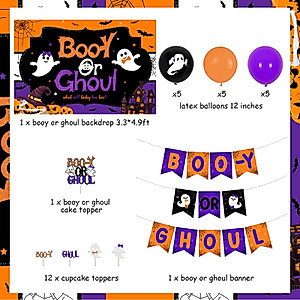 Halloween Gender Reveal Decorations, Booy or Ghoul Banner Backdrop, Orange and Purple Gender Reveal Decorations, Ghost Balloons for Halloween Baby Shower Decorations