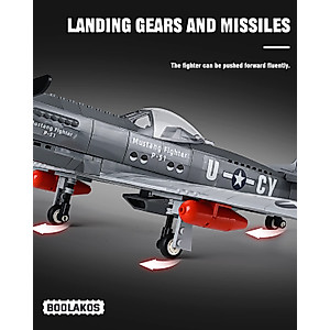 BOOLAKOS P-51 Mustang Fighter Bomber Building Blocks Sets, Military WW2 Airplane Building Toy, Collectible WW2 Army Model for Children Adults (258PCS)