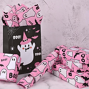 100 Sheets 20 * 14 Inches Pink Ghost and Boo Tissue Paper Halloween Bat Ghost Printed Tissue Paper for Birthday Party Baby Shower Halloween Party DIY Craft