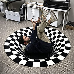 FDGDFG 3D Vortex Illusion Rug, 2022 New Black White Plaid Round Rugs 3D Visual Optical Floor Mat, Abstract Geometric Non-Slip Optical for Living Dinning Room Bedroom Kitchen (40x40in, MDKJ-4)