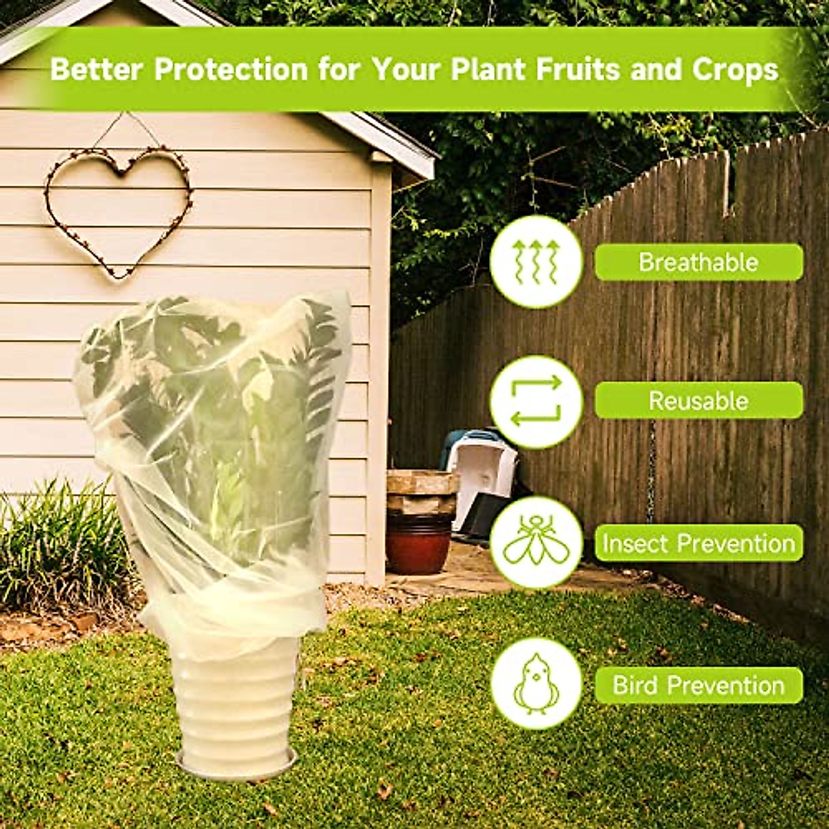 4.92x3.94 FT 4 Packs Garden Plant Netting Insect Bird Barrier Netting Mesh with Drawstring Bug Netting Plant Pest Barrier Covers Bags Protection Netting Covers Bags Plant from Insect Bird Eating