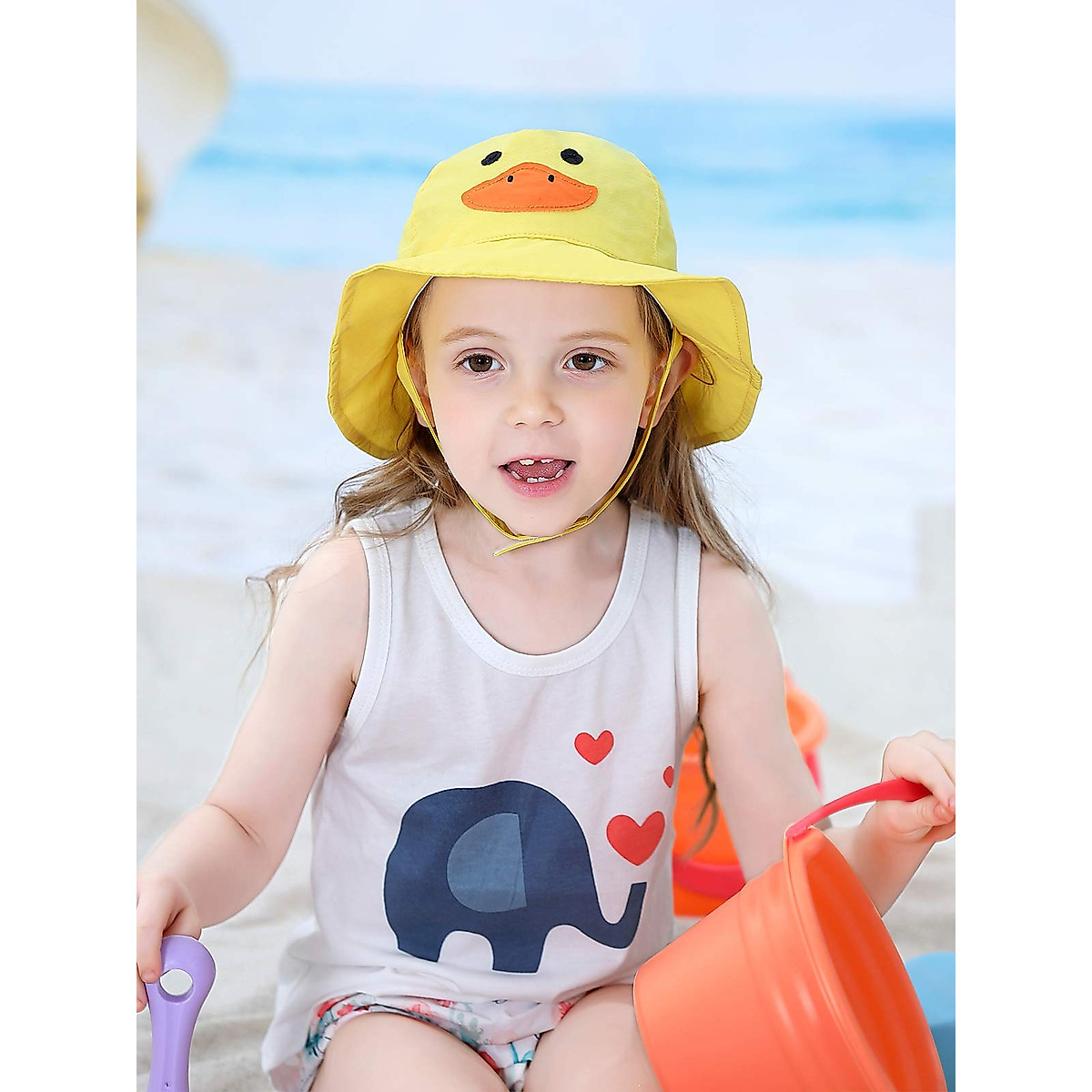 Azue Baby Kids Sun Hat UPF 50+ Toddler Outdoor Summer Play Hat Breathable for 1-7 Years Boy Girls Duck L(3-4 Years)