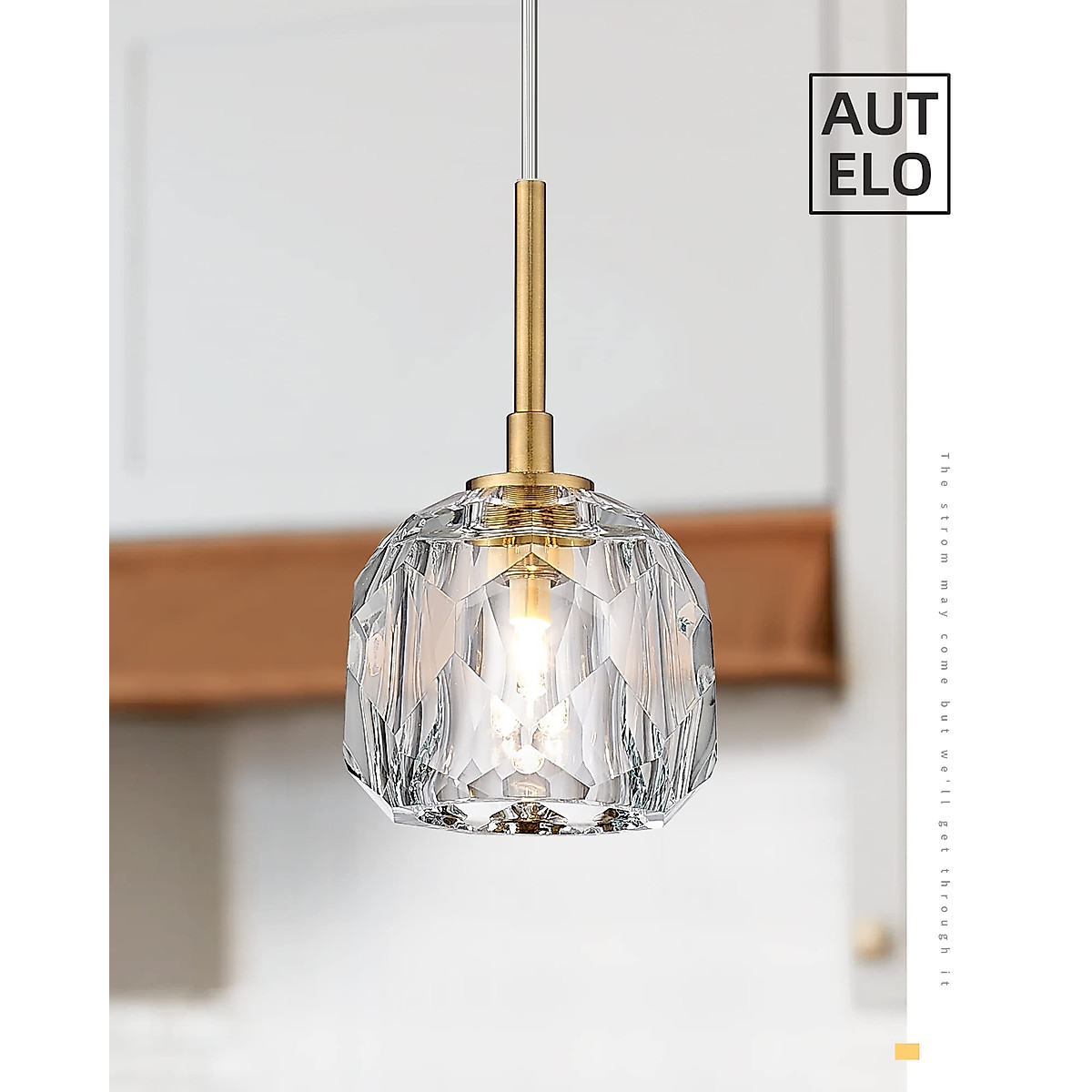 AUTELO Gold Pendant Light Fixtures - Crystal Modern Pendant Lights in Brushed Gold Metal Finish, Pendant Lights Kitchen Island for Dining Room, Bedroom, Hallway, H3878 BG