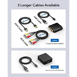 RCA to HDMI Converter, Wenter 1080P AV to HDMI Converter, Mini Composite CVBS Audio Video Adapter for VCR/VHS/Xbox/PS3/N64/Wii/Blue-Ray DVD Players, With RCA male cable /HDMI cable