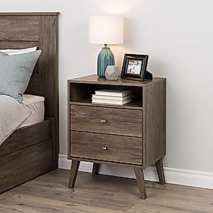 Prepac Milo 2-drawer Tall Nightstand with Open Shelf, Drifted Gray