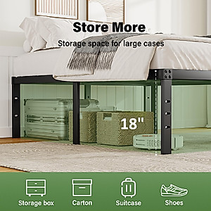 18 Inch Queen Bed Frame No Box Spring Needed, Metal Platform Bed Frame Queen Size, Easy Assembly Heavy Duty Noise Free Tall Bed Frame, Black