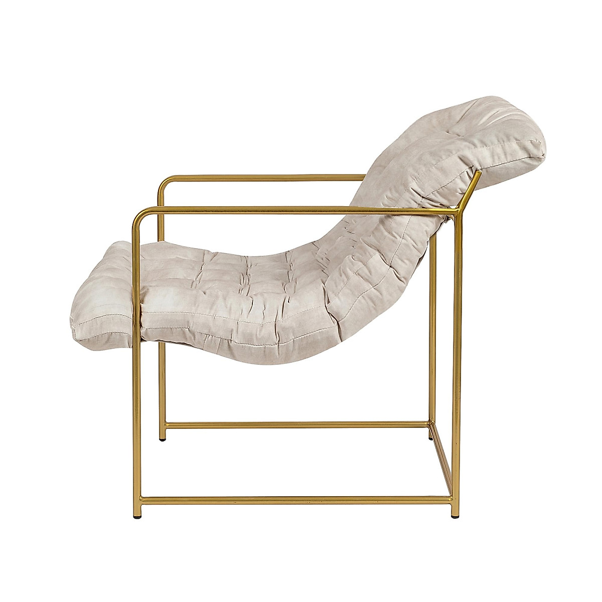 GIA Mid Century Modern Sling Accent Chair for Living Room, Bedroom, and Office, Set of 1, Upholstered in Beige Velvet Fabric with Gold Metal Base