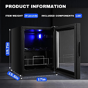 Iorbur FLB-45 Small Mini Fridge Freestanding 75 Can Beverage Cooler Refrigerator with Adjustable Shelving Glass Door for Beer Soda or Wine Perfect Office Home or Bar Black