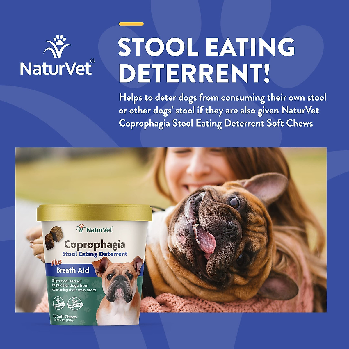 NaturVet – Coprophagia Stool Eating Deterrent Plus Breath Aid – 70 Soft Chews & Quiet Moments Calming Aid – Helps Promote Relaxation, Reduce Stress, Storm Anxiety, Motion Sickness for Dogs – 70 Ct.