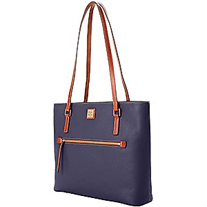 Dooney & Bourke Tote Bags for Women, Large Leather Shopper Totes with Long Shoulder Straps - Navy Blue