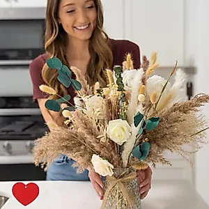 100pcs Artificial Flower Arrangements with Vase Included, Dining Table Centerpiece, Thanksgiving Christmas Pampas Grass Floral Centerpieces, Coffee Table Decor, Faux Flowers in Vase, Centro de Mesa