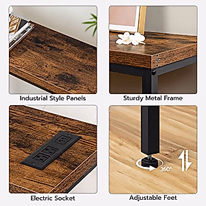 HOOBRO 70.9 Inches Console Table with 2 Power Outlets and 2 USB Ports, Extra Long Entryway Table with Charging Station, Narrow Sofa Table Behind Couch, Hallway, Living Room, Rustic Brown BF1801XG01G1