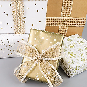 7 Rolls 14 Yards Burlap Lace Jute Ribbon for Crafts, Christmas Ribbon for Gift Wrapping, Burlap Ribbon for Holiday Party Wedding Invitations Flowers Bouquets Rustic Home Decorations