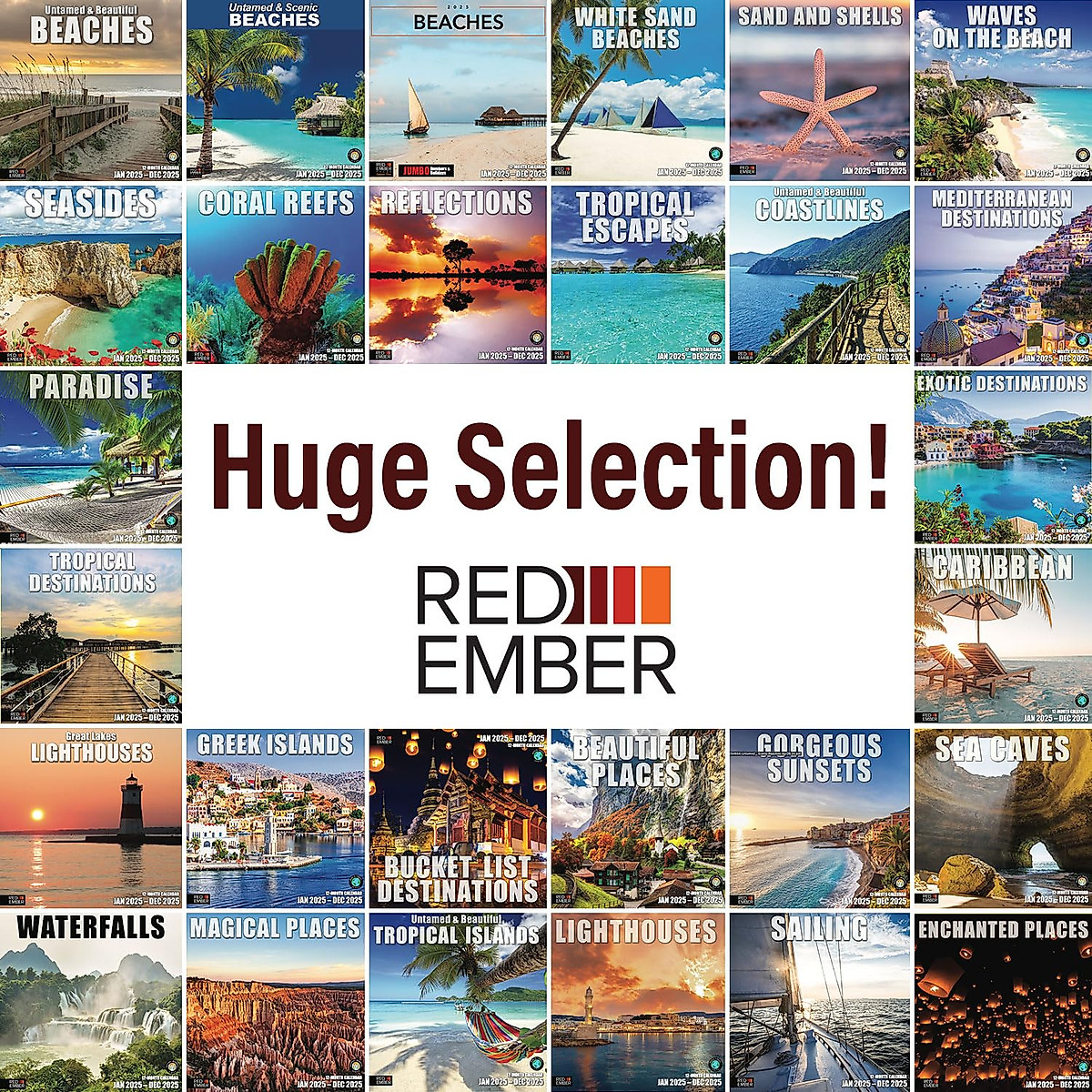 RED EMBER Beaches 2023 Hangable Monthly Wall Calendar | 12" x 24" Open | Thick & Sturdy Paper | Giftable | Beautiful Tropical Scenic Vacation Nature Photography