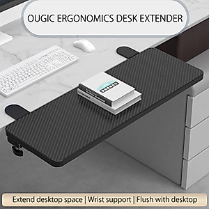OUGIC Ergonomics Desk Extender Tray, 29.5"x9.5" Punch-Free Clamp on, Foldable Keyboard Drawer Tray, Table Mount Arm Wrist Rest Shelf, Computer Elbow Arm Support