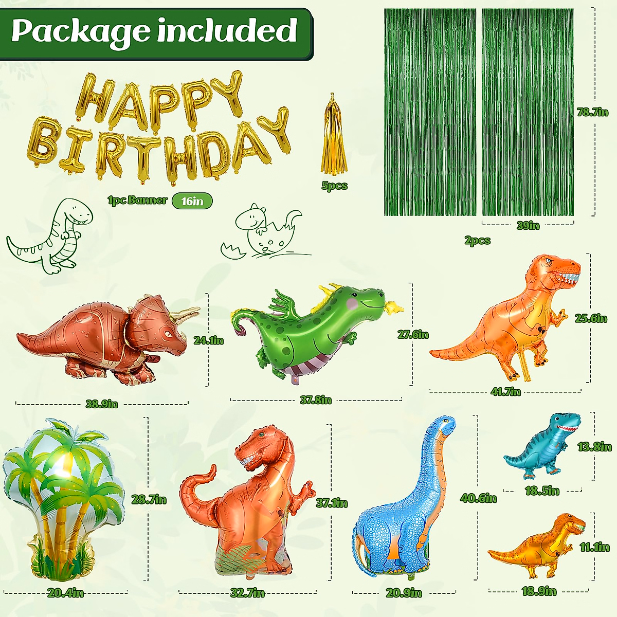 Dinosaur Birthday Decorations, 113pcs Dinosaur Party Decorations Include Dinosaur Balloons, Happy Birthday Balloons, Curtains for Dinosaur Themed Party Baby Shower Decorations Supplies Boys Kids