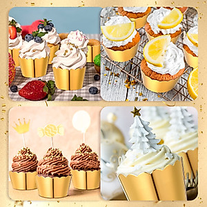 100 Pcs Foil Cupcake Liners Sturdy Muffin Baking Cups Cupcake Wrappers for Christmas Wedding Birthday Party Decoration, 1.93 x 1.8 Inch (Gold)