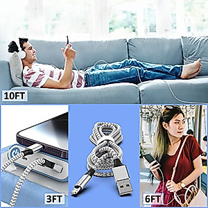 [Apple MFi Certified] 6Pack 3/3/6/6/6/10 FT iPhone Charger Long Lightning Cable Fast Charging Cord High Speed Data Sync Compatible iPhone 14/13/12/11 Pro Max/XS MAX/XR/XS/X/8/7/Plus iPad(Silver&White)