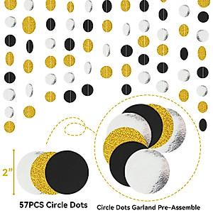 50th Birthday Decorations, 50 Years Anniversary Decorations for Men Women, Cheers to 50 Years Banner with 50 Years Old Cake Topper, Black Gold Glittery Circle Dots Garland for 50 Birthday Wedding