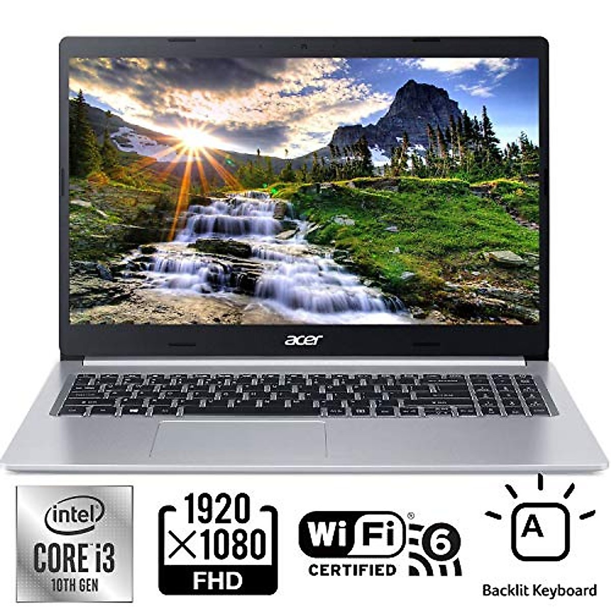 Acer Aspire 5 A515-55-378V, 15.6" Full HD Display, 10th Gen Intel Core i3-1005G1 Processor (Up to 3.4GHz), 4GB DDR4, 128GB NVMe SSD, WiFi 6, HD Webcam, Backlit Keyboard, Windows 10 in S Mode