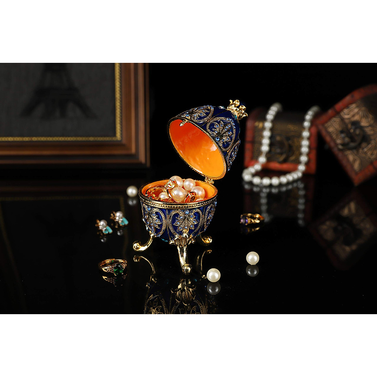 QIFU Easter Egg Style Enamelled Trinket box Hinged Unique Gift for Family