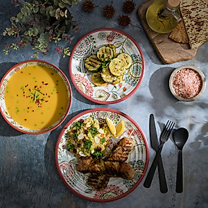 Gibson Home Mauna Melamine Plastic Dinnerware Set, Service for 4 (12pcs), Brick Floral