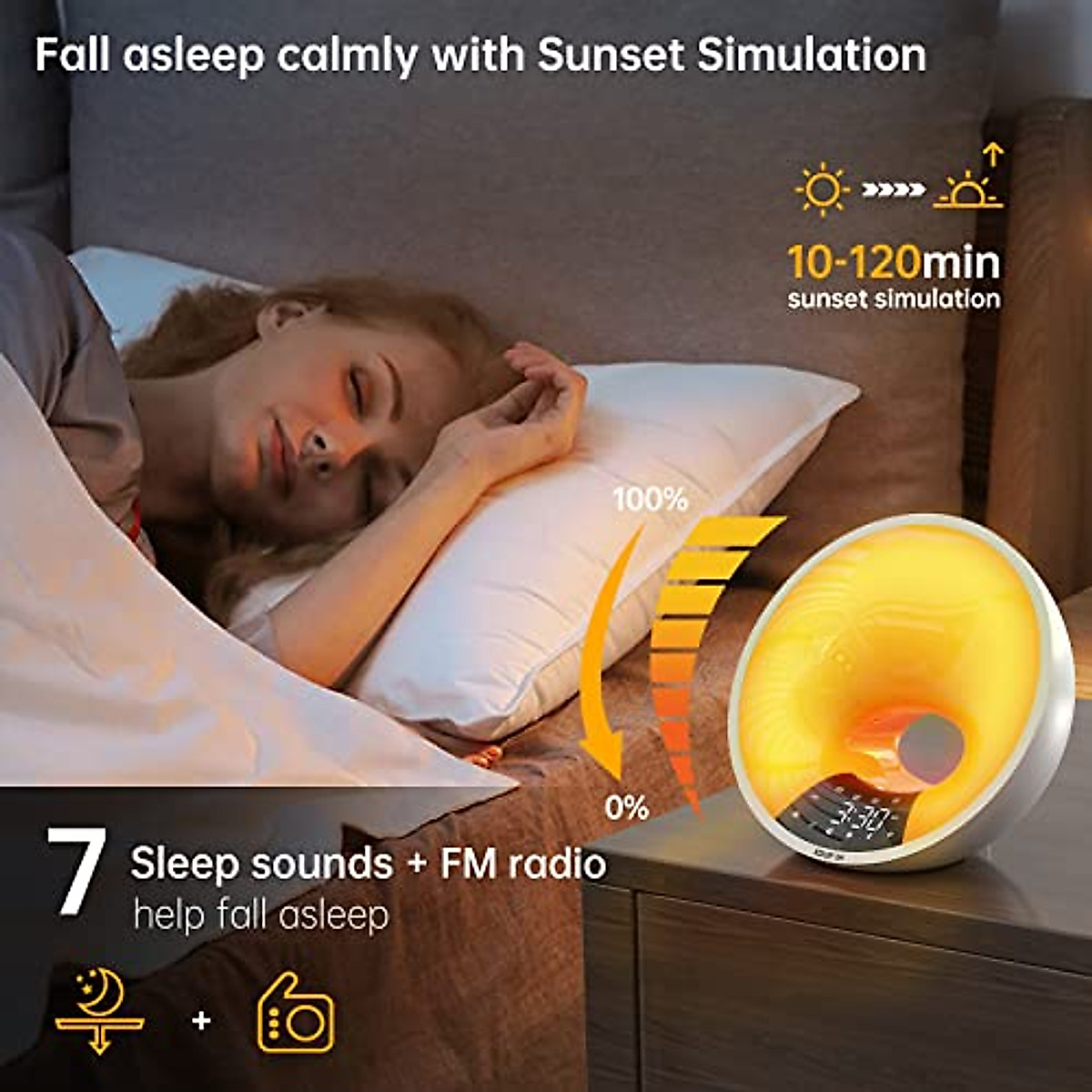 EDUP IN Sunrise Alarm Clock Wake Up Light APP/Voice Control Smart Sunlight Simulation Sleep Aid Bluetooth Speaker Snooze 4 Alarms FM Radio 7 Natural White Noise WiFi 12/24H USB Charging Port
