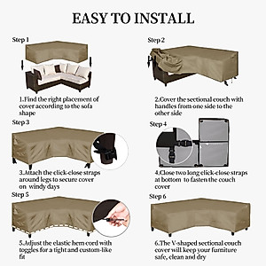 Easy-Going Patio V-Shaped Sectional Sofa Cover, Waterproof Outdoor Sectional Cover,Heavy Duty Garden Furniture Cover with Air Vent 100" L (on Each Side) x 33.5" D x 31" H, Camel