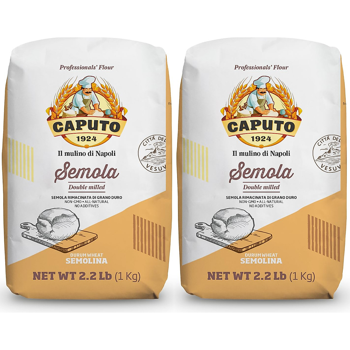 Antimo Caputo Semolina Flour 2.2 LB (Pack of 2) Bulk Italian Durum Semola Flour - All Natural Dough for Fresh Pasta
