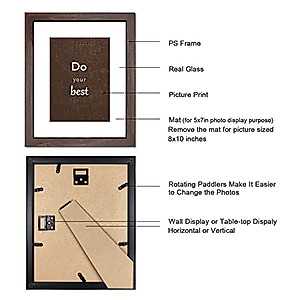 DEKWINN 8x10 Picture Frame Set of 3 with Real Glass for Pictures 5x7 with Mat or 8x10 Without Mat, Wall Mounting or Tabletop display Photo Frames in Walnut
