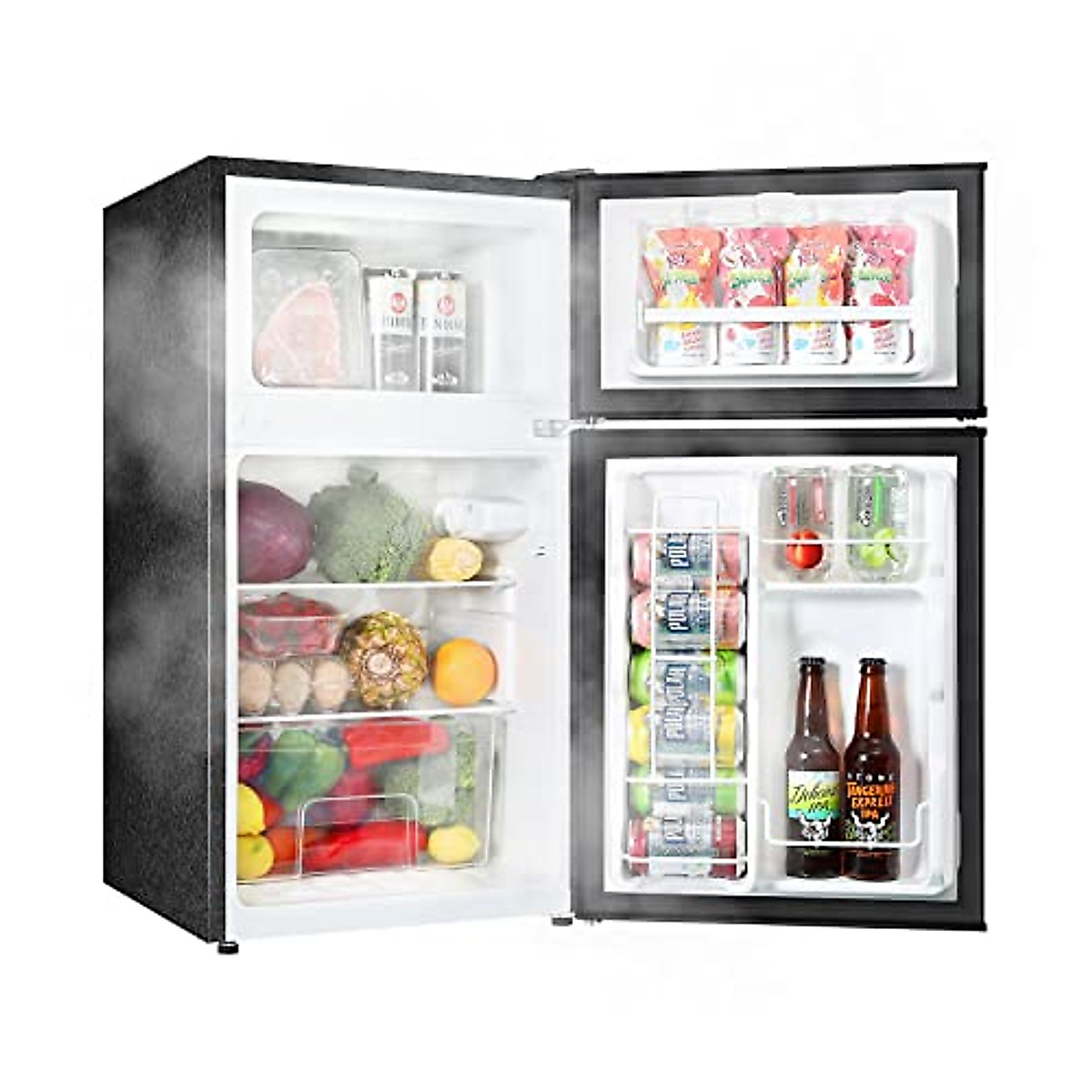BANGSON Mini Fridge with Freezer, 3.2 Cu.Ft, Low Noise, Energy Saving, 5 Settings Temperature Adjustable, 2 Door Mini Fridge for Bedroom Office and Dorm, (Black)