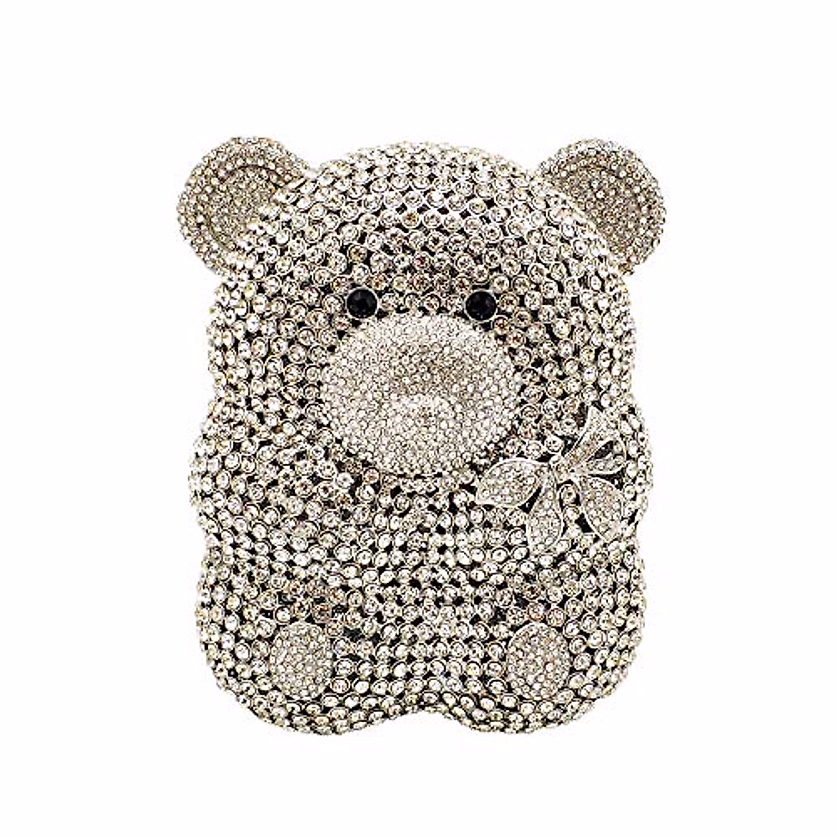 Boutique De FGG Hollow Silver Bear Evening Bag Women Crystal Clutch Purse Party Cocktail Animal Rhinestone Clutch Handbag, Mini