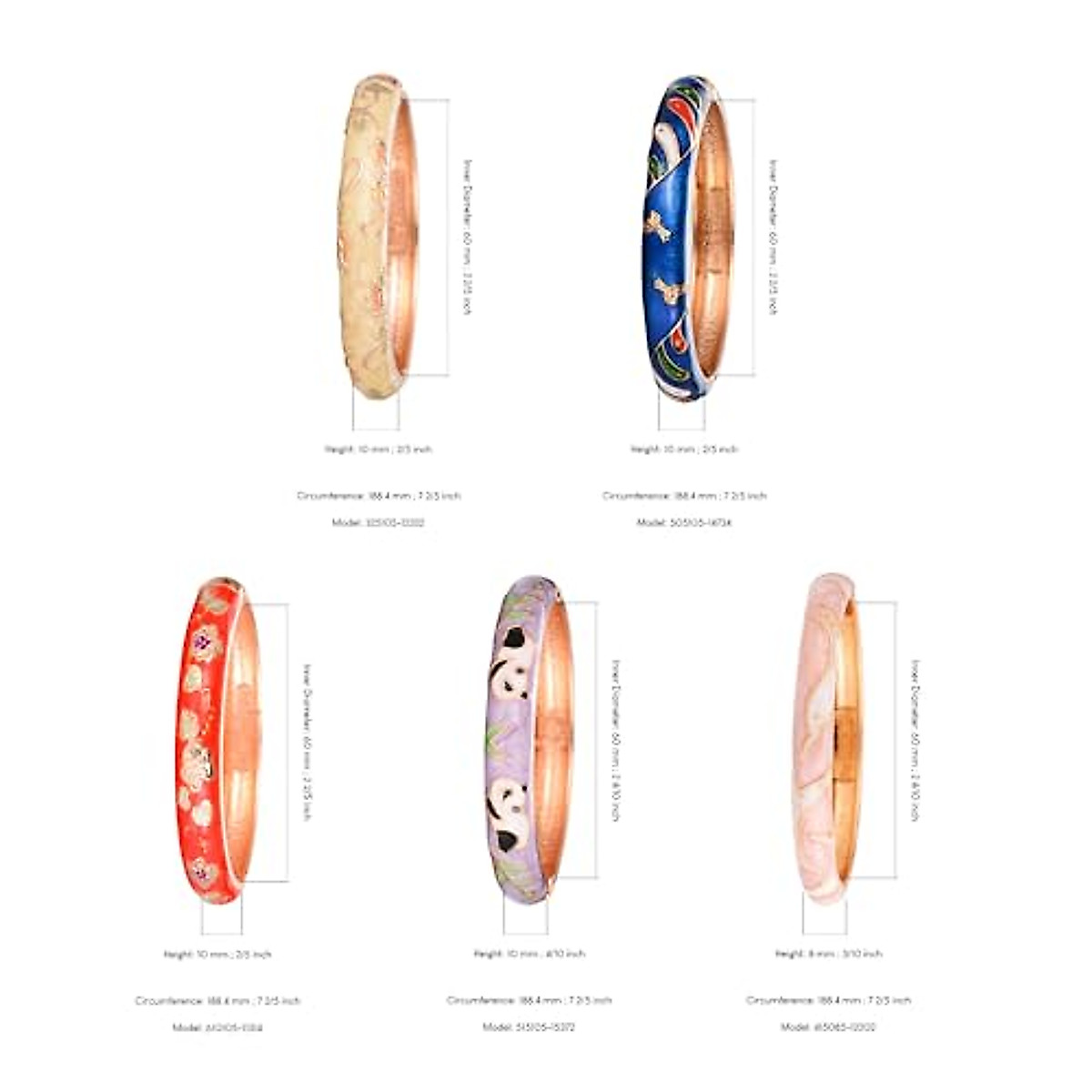 UJOY Random Pack Colors Enamel Jewelry Set Golden Flower Engraved 10 PCS Cloisonne Bracelets in a Box