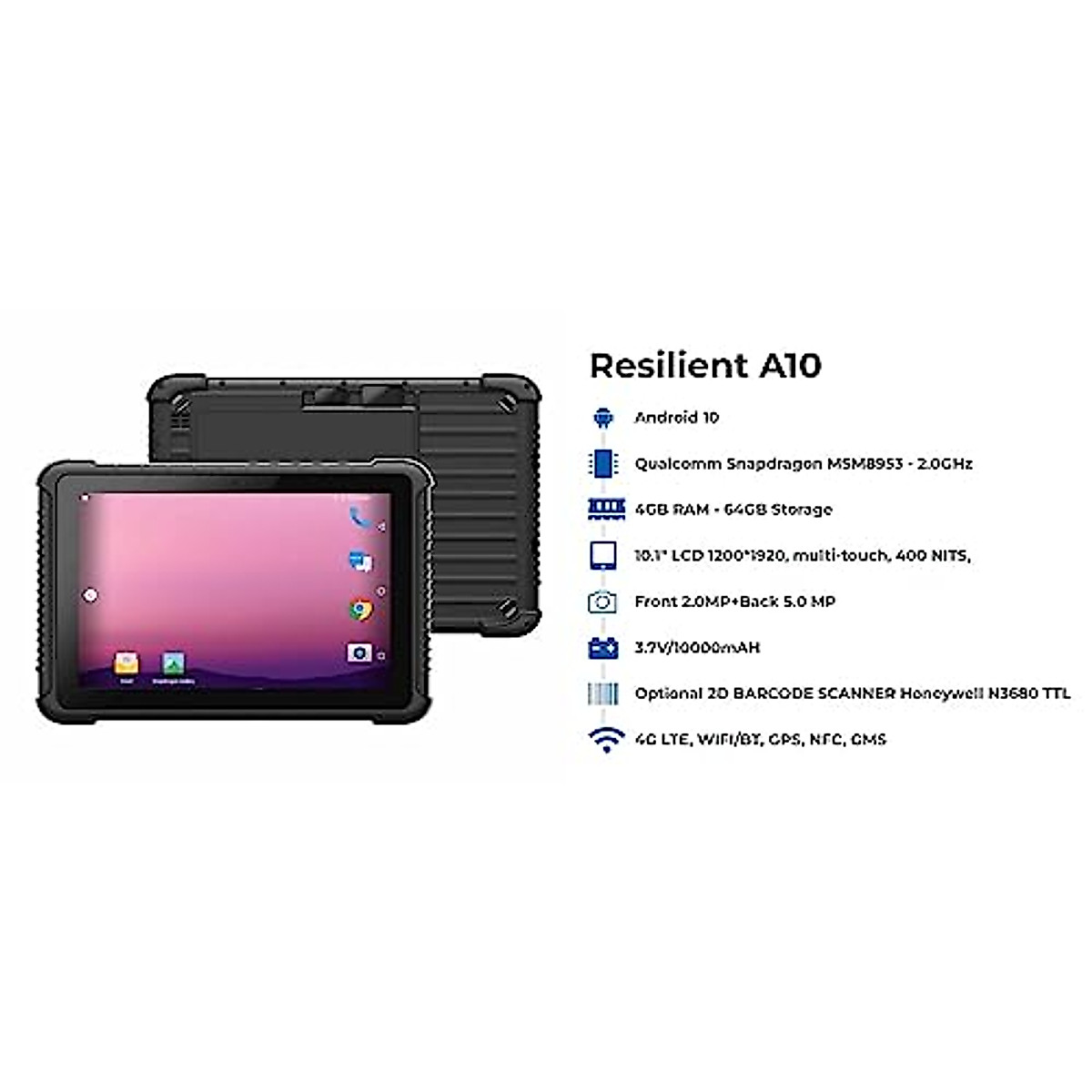 Minno Resilient Rugged Android Tablet | No Scanner (10 Inch)