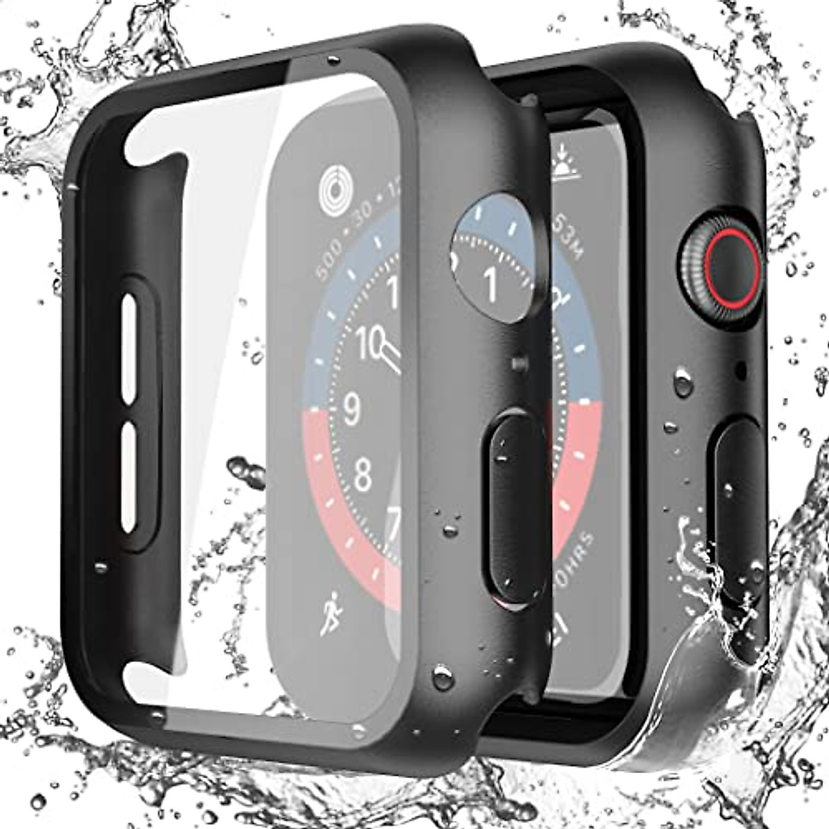Misxi 2 Pack Waterproof Black Hard Case with Tempered Glass Compatible with Apple Watch Series 6 SE Series 5 Series 4 44mm, Ultra-Thin Durable Protective Cover for iWatch Screen Protector