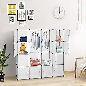 MengK Modular Closet Organizer - 16 Cube Wardrobe Storage System with Drawers and Doors - Perfect for Clothes, Shoes, Toys - DIY Bookcase in White
