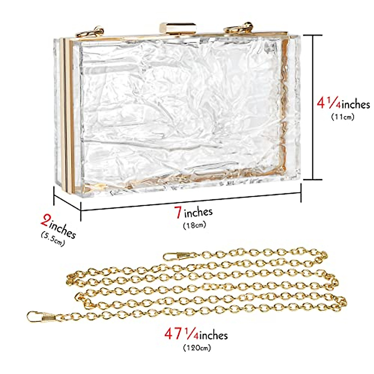 Women Acrylic Clutch Purse, Evening Clutch Crossbody Bag with Removable Gold Chain & Clear Handle, Staduim Approved Shoulder Crossbody Bag for Wedding Party Banquet, Clear
