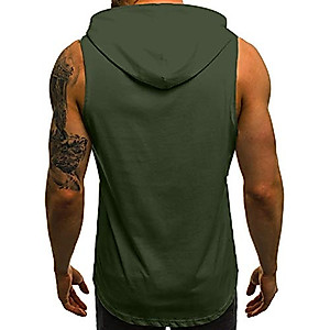 Mens Workout Hooded Tank Tops Fitness Muscle Print Hoodies Bodybuilding with Pocket Tight-Drying Tops (L, Gray)