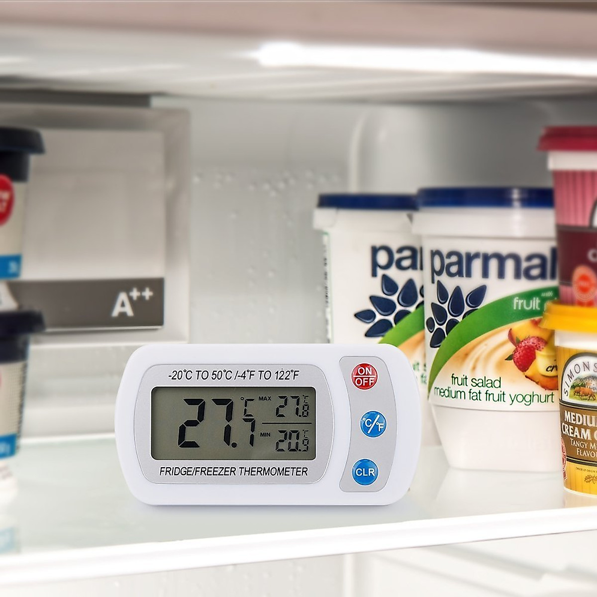 ZEZHOU Digital Refrigerator Thermometer 2Pack - IPX3 Waterproof Wireless Freezer Room Temperature Monitor with Hook, Large LCD Easy to Read Display & Max/Min Record Function for Indoor/Outdoor