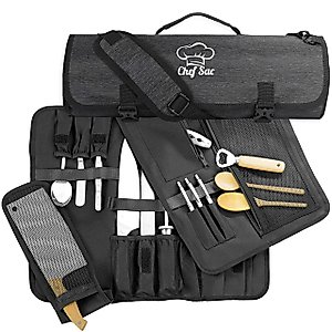 Chef Knife Roll Bag | 8+ Slots for Knives & Kitchen Tools | Water Resistant Knife Bag | Knife Carrying Case Only, Tools Not Included | Chef Knife Bag for Professional Chefs & Culinary Students (Blue)