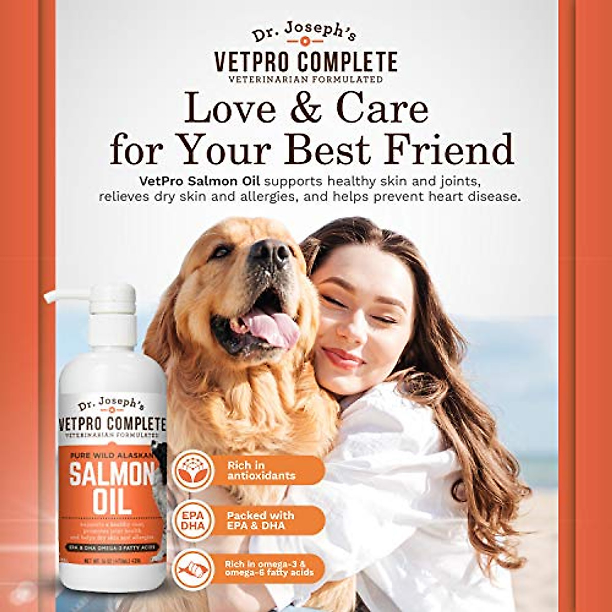 100% Pure Wild Alaskan Salmon Oil for Dog & Cat Food - Large 16 oz - Omega 3 & 6 Liquid Fish Oil Supplement - Supports Healthy Coat & Joints - Helps Dry Skin & Allergies