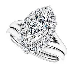 Marquise Moissanite Engagement Ring Set 1 CT Handmade 10K Solid White Gold Rings for Women Solitaire Colorless Diamond Anniversary Halo Bridal Wedding Ring Proposal Gifts VVS1 Colorless