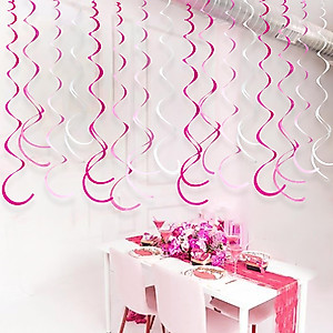 36 Pcs Hot Pink Hanging Swirl Decorations Ombre Pink White Felt Swirl Streamer Spiral Ceiling Decoration Garland for Birthday Bachelorette Wedding Bridal Shower Engagement Pink Girl Hen Party Supplies