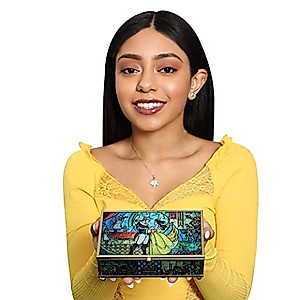 Disney Princess Beauty and the Beast Jewelry Box - Glass Jewelry Case with Stained Glass Belle and the Prince