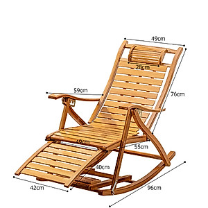 BROHN Lounge Chair, Foldable Wood Outdoor Chaise Lounge Rocking Chair Porch Rocker Outdoor Sun Lounger