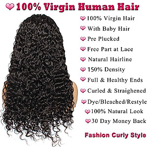 13x4 Lace Front Wigs Human Hair Pre Plucked 180% Density Brazilian Wet and Wavy Human Hair Wigs for Black Women Glueless Curly Lace Frontal Wigs Human Hair Natural Color (22 Inch)