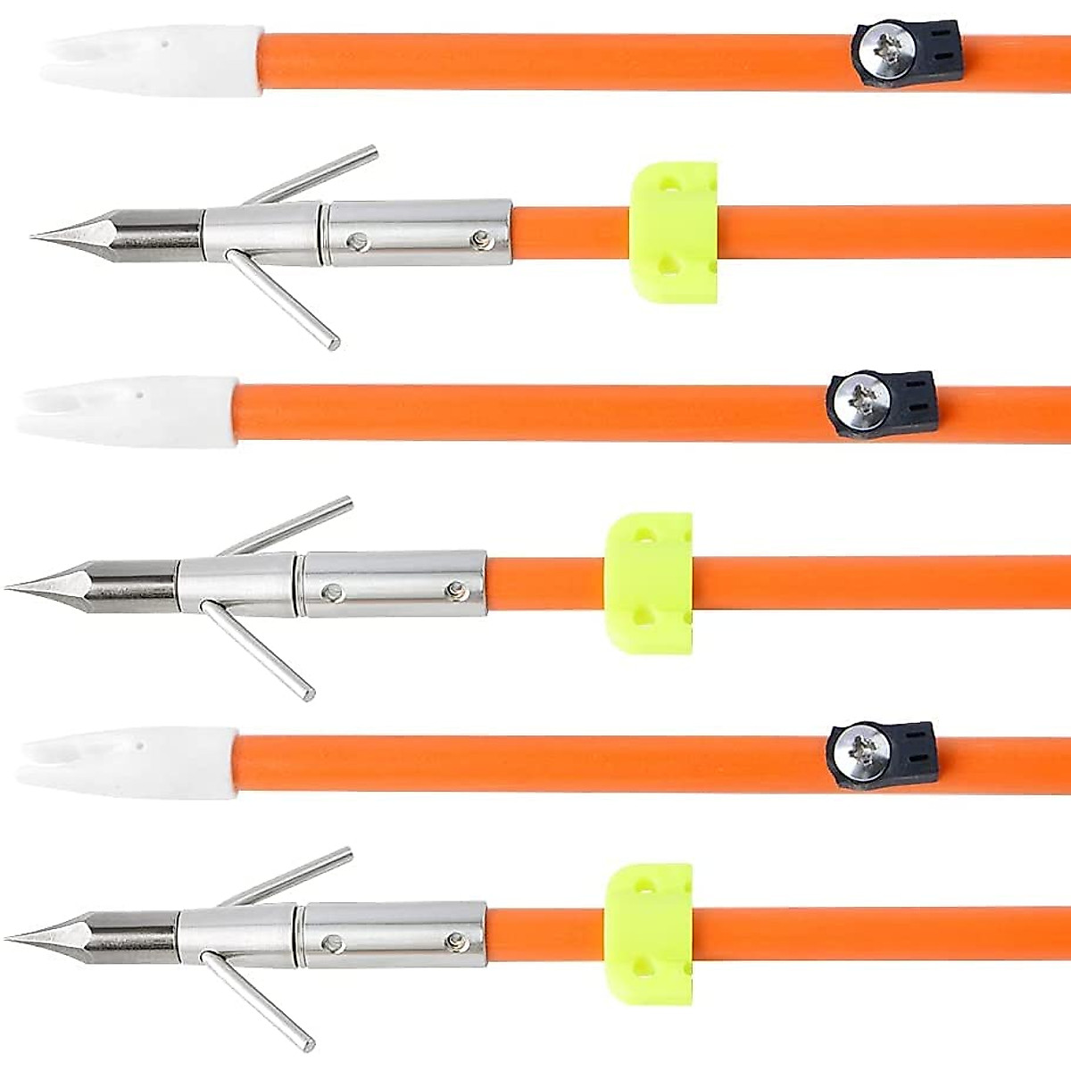 AMEYXGS 12 pcs Bowfishing Arrow and Bowfishing Reel Set Fishing Arrows with Broadheads and Safty Slides for Compound Bow and Recurve Bow Fishing Huntings (Big Orange Arrow+Reel)