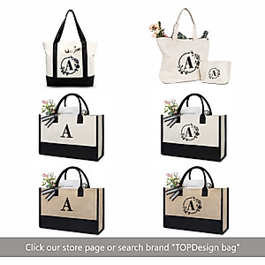 TOPDesign Initial Canvas Tote Bag, Personalized Present Bag, Suitable for Wedding, Birthday, Beach, Holiday, is a Great Gift for Women, Mom, Teachers, Friends, Bridesmaids (Letter S)