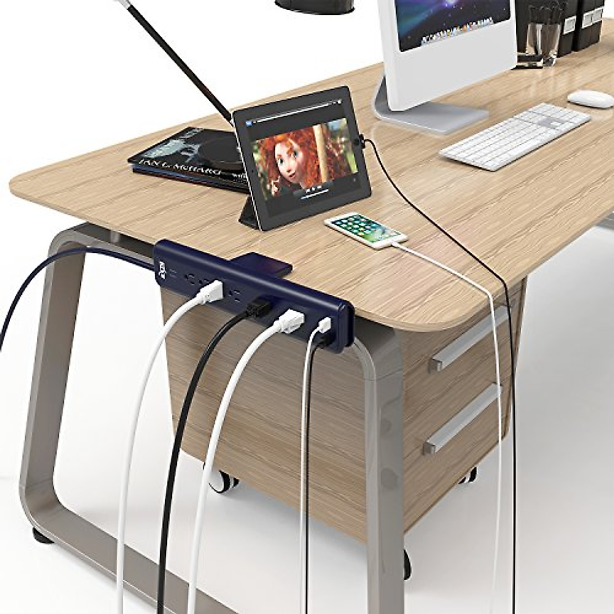 KMC 6-Outlet Surge Protector Power Strip Clamp Mount 7 Feet Cord with 2.4A 2-Port USB Charging Station …